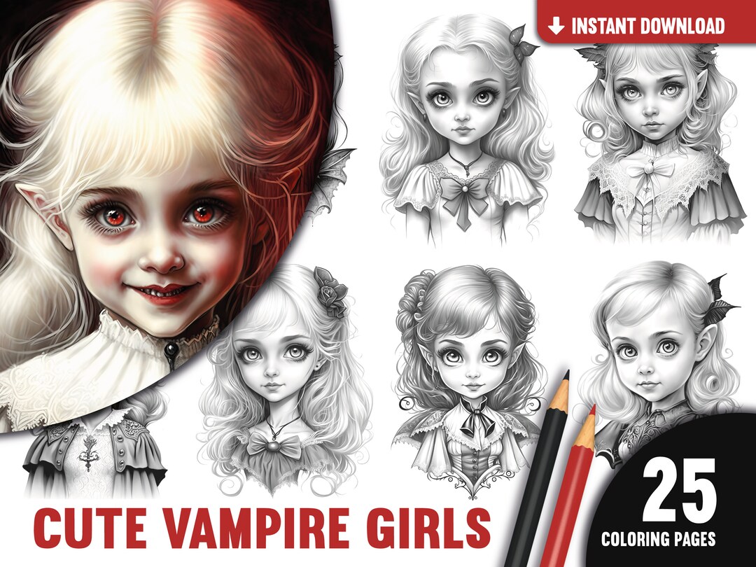 25 Cute Vampire Girls Coloring Book Adults Kids Coloring - Etsy