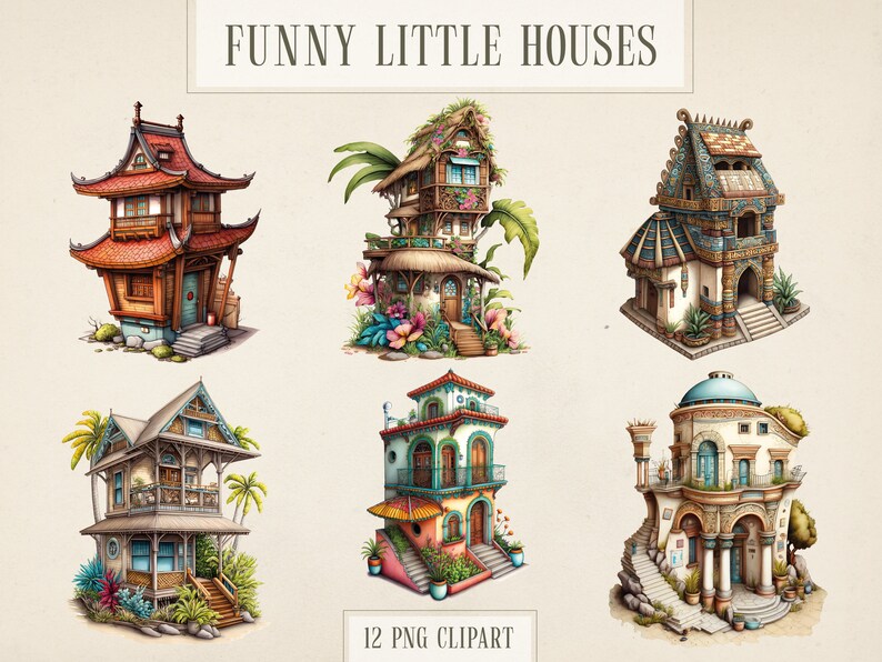 12 Funny Little Houses PNG Files Instant Download Printable - Etsy