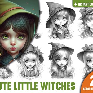 25 Cute Little Witches Coloring Book Adults Kids Coloring - Etsy