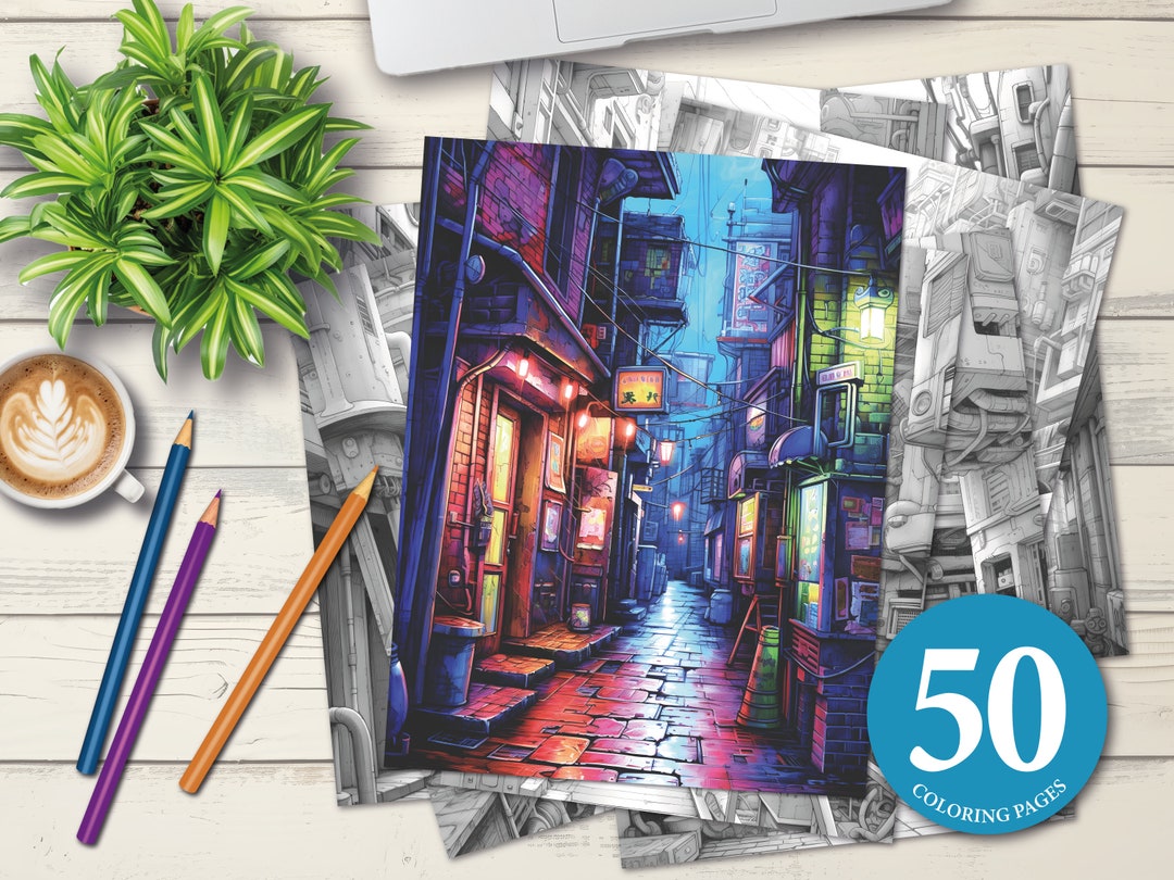 50 Cyberpunk Streets Coloring Book Adults Coloring Pages - Etsy