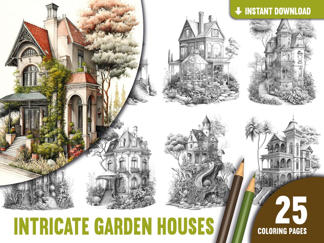 25 Intricate Garden Houses Coloring Book Adults Kids - Etsy