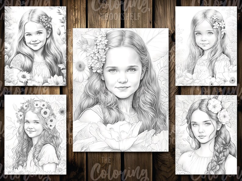 20 Beautiful Flower Girls Coloring Book Adults Kids Coloring - Etsy