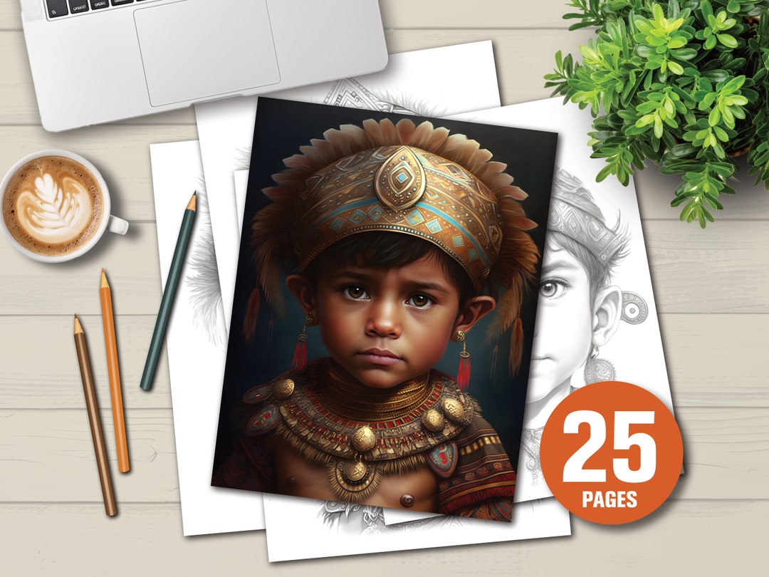 25 Cute Inca Boys Coloring Book - Adults Kids Coloring Pages, Instant ...