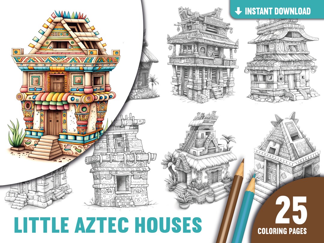 25 Little Aztec Houses Coloring Book Adults Kids Coloring - Etsy