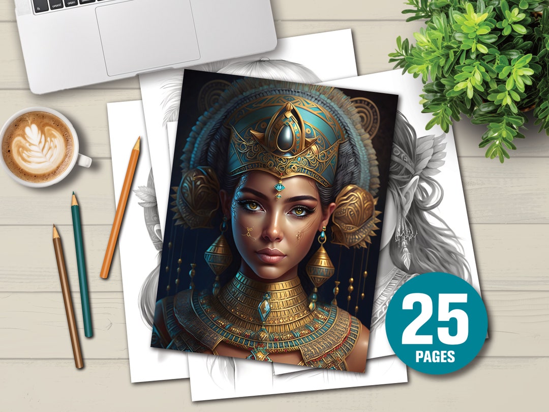 25 Ancient Egyptian Queens Coloring Book - Adults Kids Coloring Pages ...