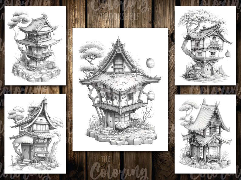 25 Little Japanese Houses Coloring Book Adults Kids Coloring - Etsy