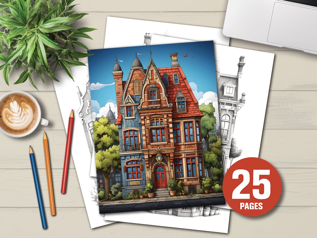 25 Little Amsterdam Houses Coloring Book - Adults Kids Coloring Pages ...