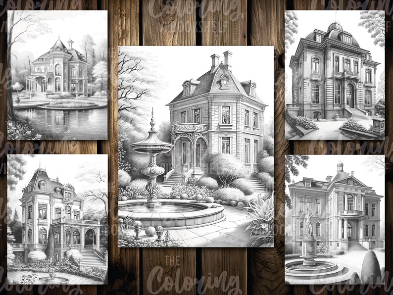 25 German Luxury Villas Coloring Book Adults Kids Coloring - Etsy