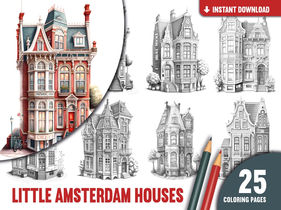25 Little Amsterdam Houses Coloring Book Adults Kids - Etsy