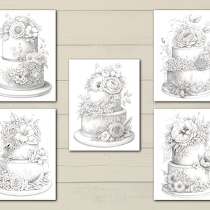25 Floral Wedding Cakes Coloring Book - Adults Kids Coloring Pages ...