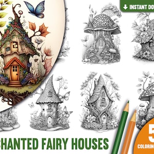 50 Enchanted Fairy Houses Coloring Book Adults Kids Coloring - Etsy