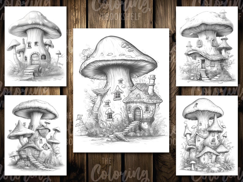 25 Enchanted Mushroom Houses Coloring Book Adults Kids - Etsy
