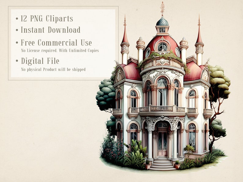 12 Little Barouque Houses PNG Files - Instant Download, Printable PNG ...