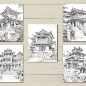 25 Old Chinese Houses Coloring Book - Adults Kids Coloring Pages ...