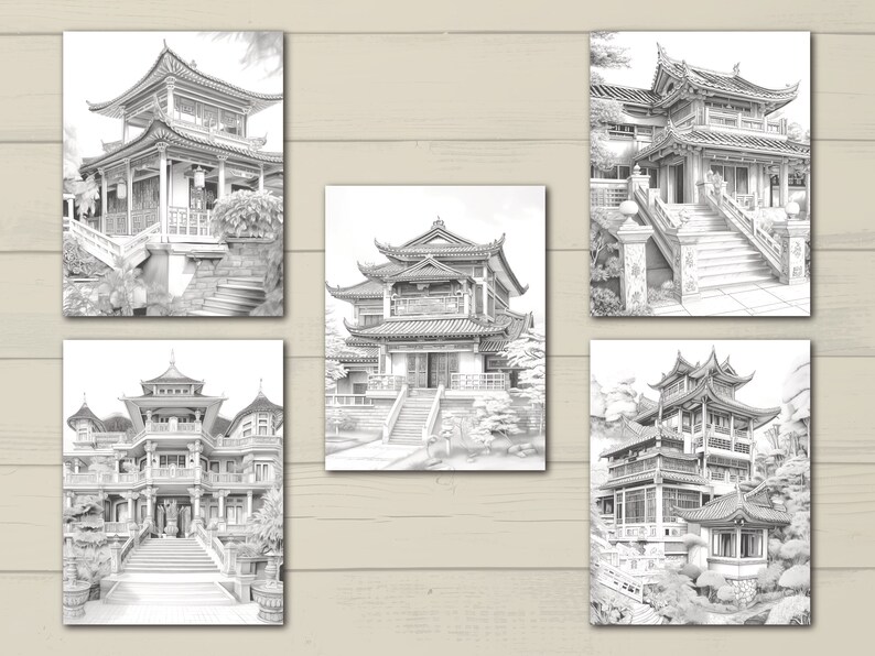 25 Old Chinese Houses Coloring Book - Adults Kids Coloring Pages ...