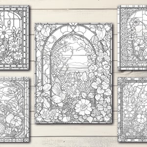 15 Floral Stained Glass Coloring Book Adults Kids Coloring - Etsy