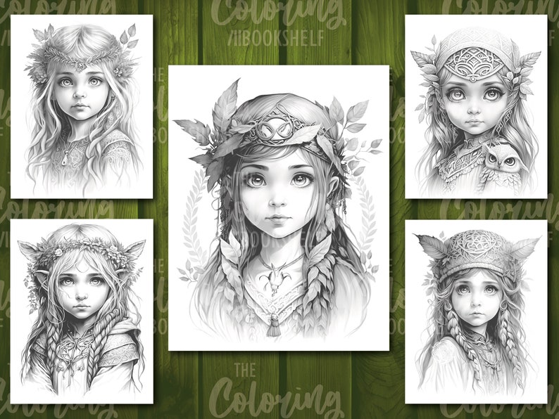 25 Cute Druid Girls Coloring Book Adults Kids Coloring - Etsy