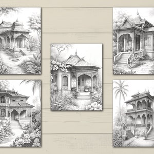 25 Beautiful Indian Houses Coloring Book - Adults Kids Coloring Pages ...