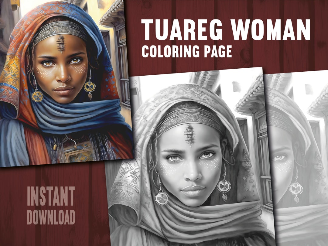 Tuareg Women Coloring Page - Adults Kids Coloring Page, Instant ...
