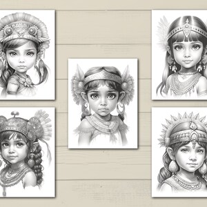 25 Cute Aztec Girls Coloring Book - Adults Kids Coloring Pages, Instant ...
