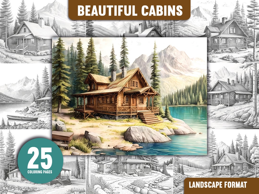 25 Beautiful Cabin Coloring Book Adults Kids Coloring Pages - Etsy