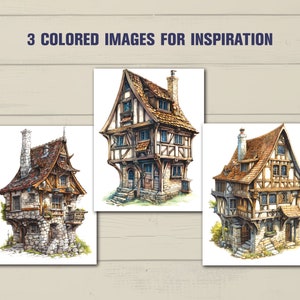 25 Little Medival Houses Coloring Book - Adults Kids Coloring Pages ...