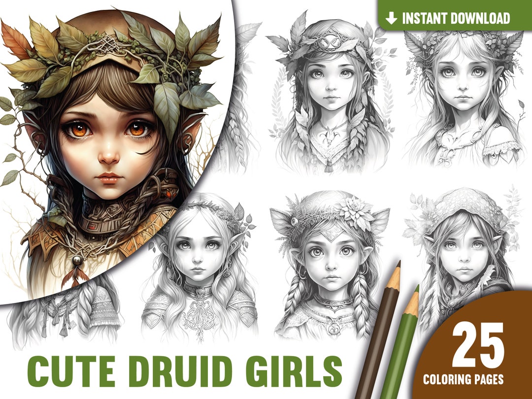 25 Cute Druid Girls Coloring Book Adults Kids Coloring - Etsy