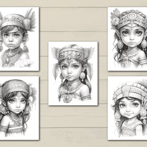 25 Cute Aztec Girls Coloring Book - Adults Kids Coloring Pages, Instant ...