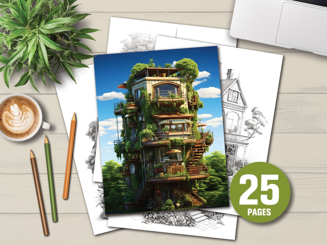 25 Intricate Garden Houses Coloring Book - Adults Kids Coloring Pages ...