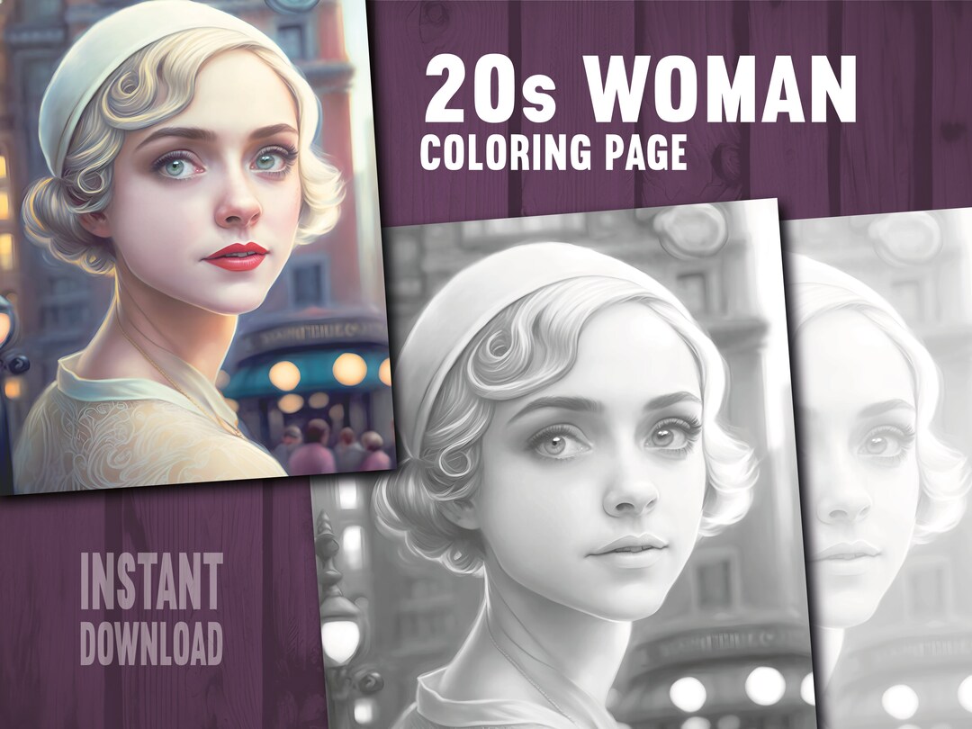 20s Woman Coloring Page - Adults Kids Coloring Page, Instant Download ...
