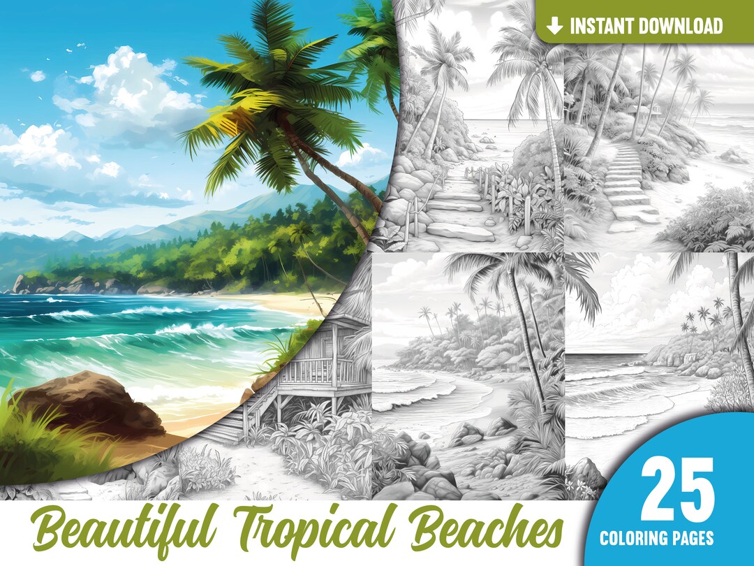Beautiful Tropical Beaches Coloring Book Adults Kids - Etsy