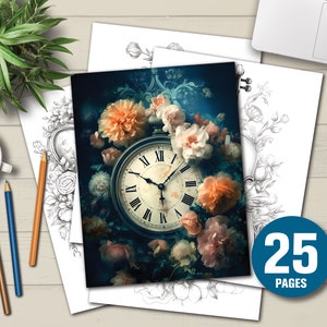 25 Vintage Flower Objects Coloring Book - Adults Kids Coloring Pages ...