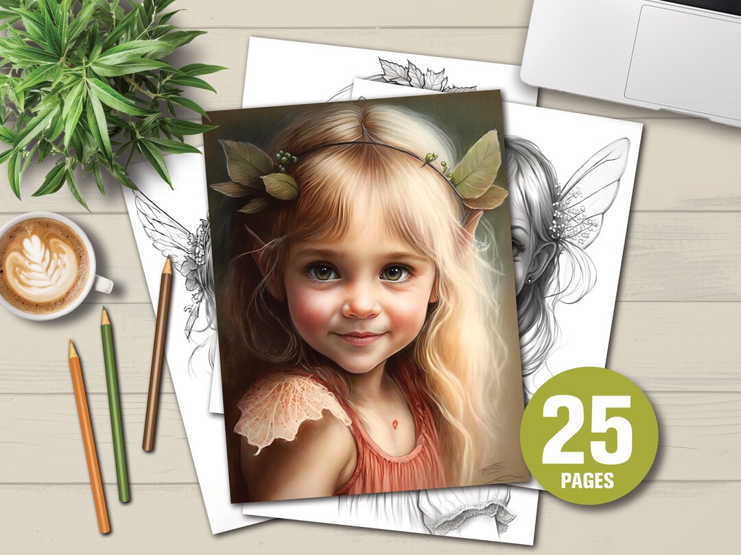 25 Cute Fairy Girls Coloring Book - Adults Kids Coloring Pages, Instant ...