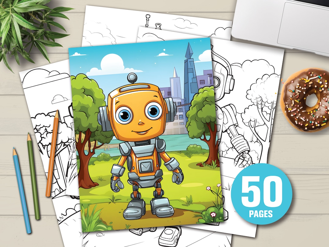 50 Cute Robots Coloring Book for Kids - Children Coloring Pages ...