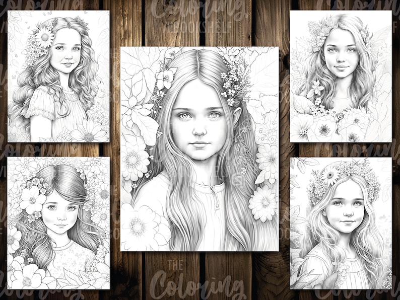 20 Beautiful Flower Girls Coloring Book Adults Kids Coloring - Etsy
