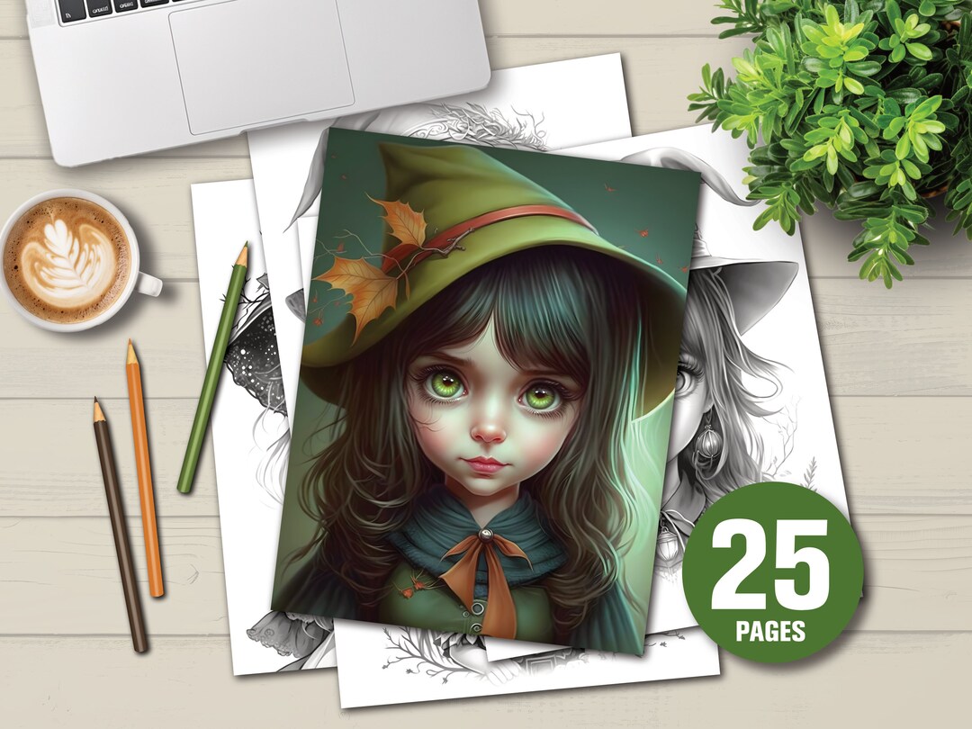 25 Cute Little Witches Coloring Book - Adults Kids Coloring Pages ...