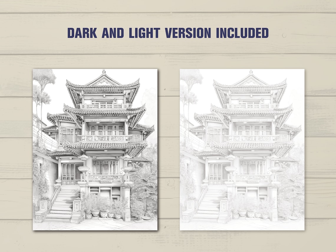 25 Old Chinese Houses Coloring Book - Adults Kids Coloring Pages ...