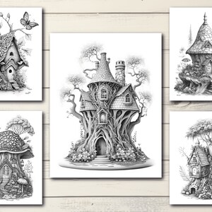 50 Enchanted Fairy Houses Coloring Book Adults Kids Coloring - Etsy