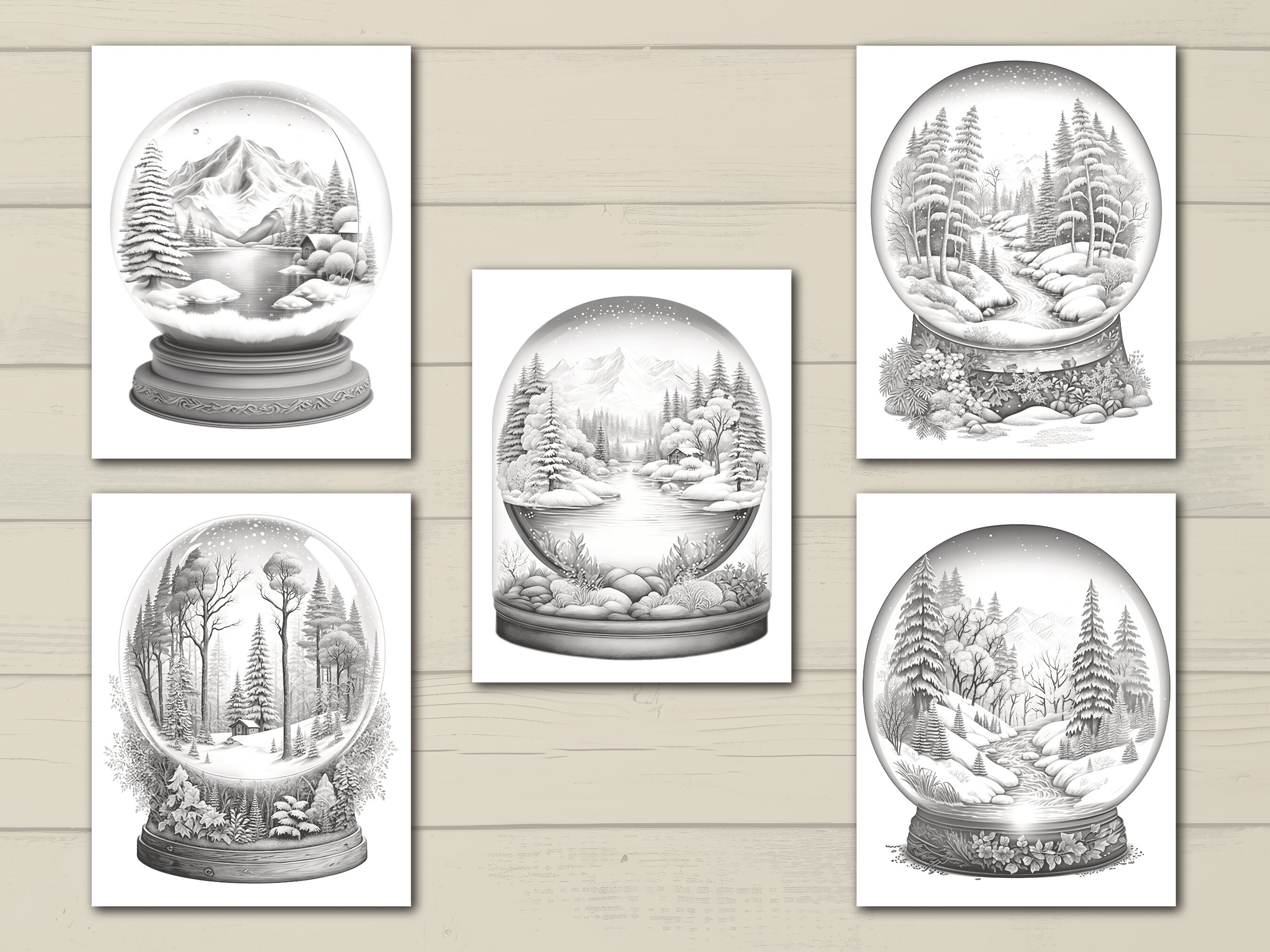 25 Nature Scenes in Snow Globes Coloring Book - Adults Kids Coloring ...