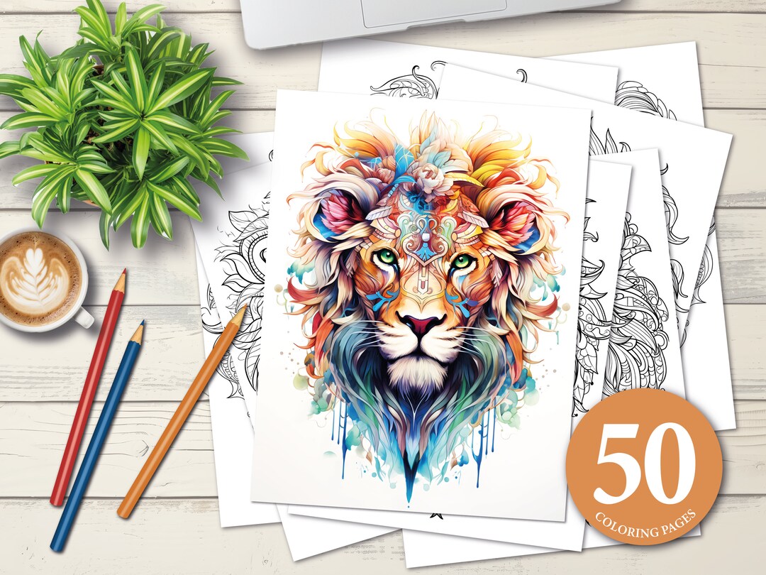 50 Mandala Lions Coloring Book Adults Kids Coloring Pages - Etsy