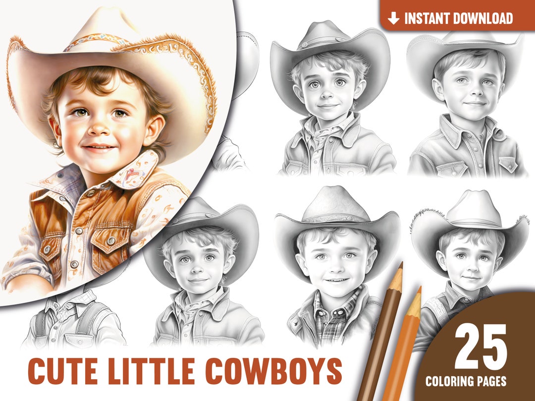 25 Cute Little Cowboys Coloring Book Adults Kids Coloring - Etsy