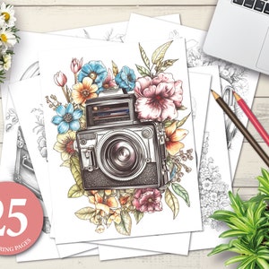 25 Vintage Flower Objects Coloring Book Adults Kids Coloring - Etsy