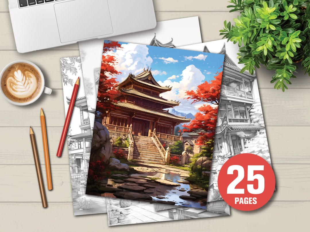 25 Old Chinese Houses Coloring Book - Adults Kids Coloring Pages ...