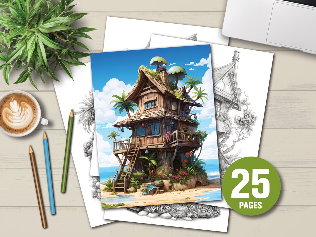 25 Little Hawaian Houses Coloring Book - Adults Kids Coloring Pages ...
