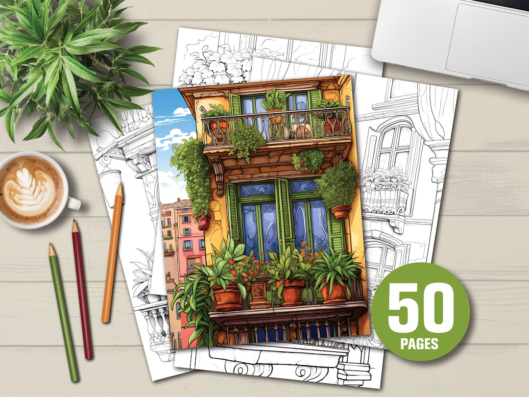 50 Mediterranean Windows Coloring Book - Adults Kids Coloring Pages ...