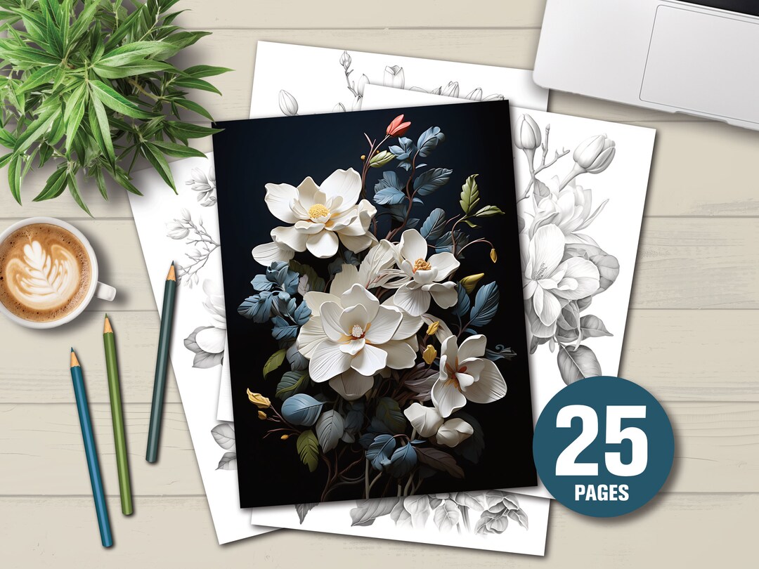 25 Beautiful Magnolias Coloring Book - Adults Kids Coloring Pages ...