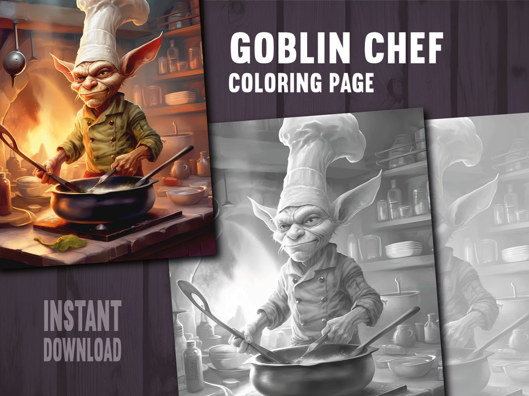 Funny Goblin Chef Coloring Page - Adults Kids Coloring Page, Instant ...