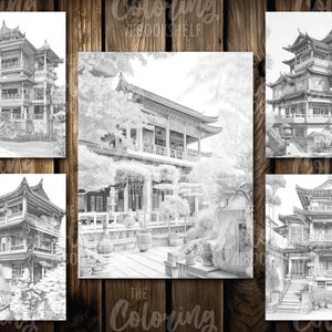 25 Old Chinese Houses Coloring Book Adults Kids Coloring - Etsy
