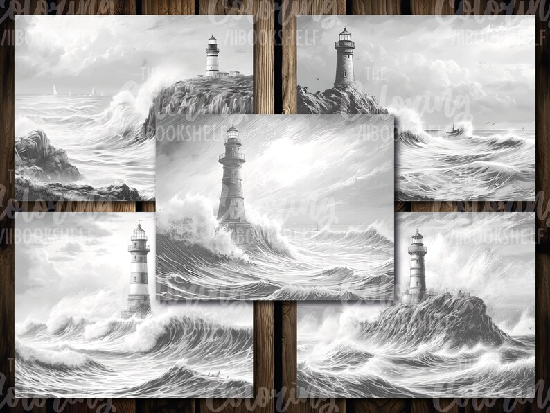 15 Stormy Lighthouses Coloring Book Adults Kids Coloring - Etsy