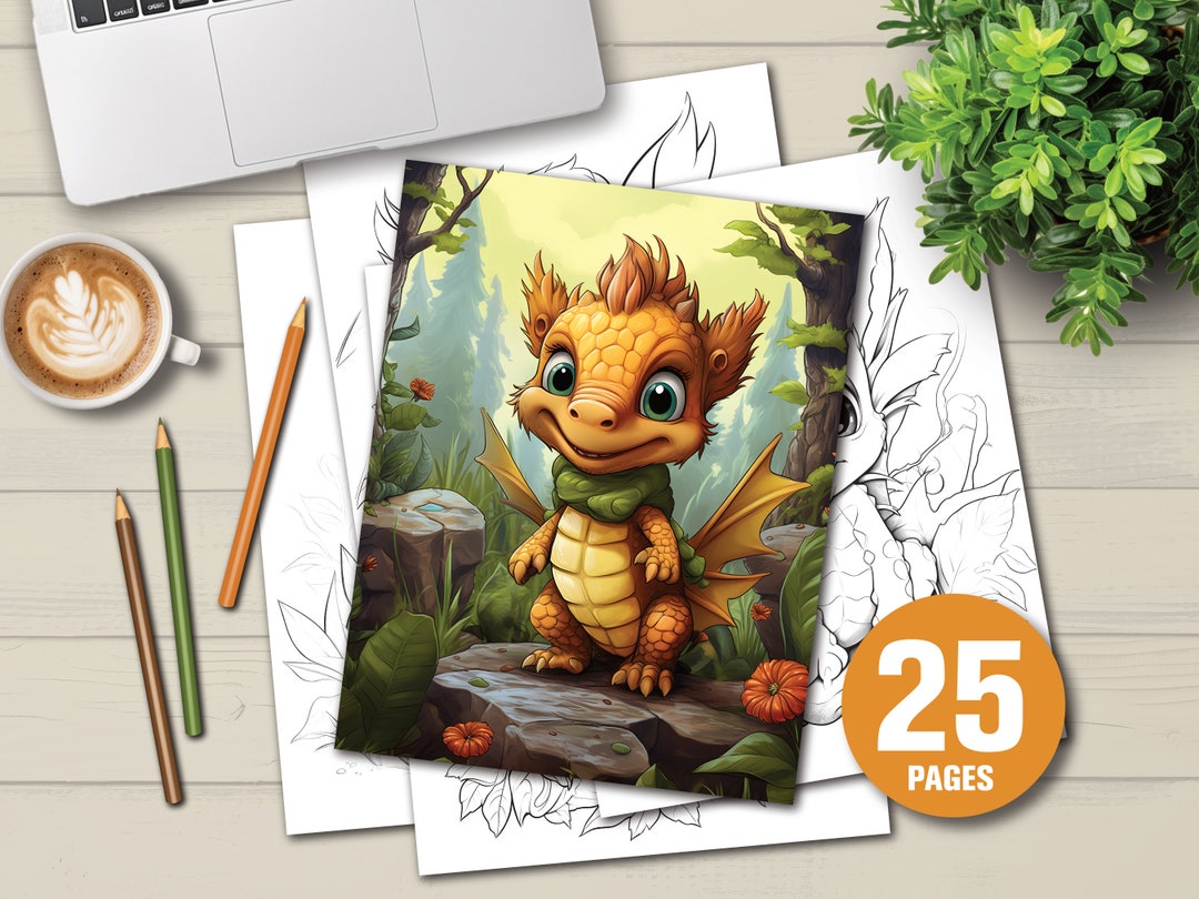 25 Baby Woodland Dragons Coloring Book - Adults Kids Coloring Pages ...
